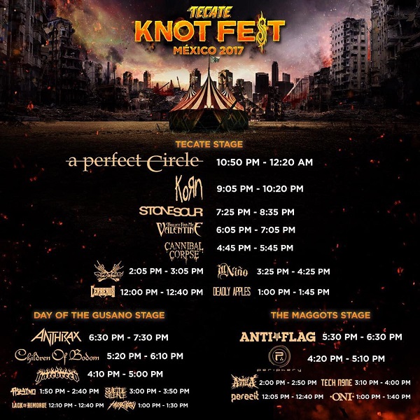 Knotfest Mexico 2017 Set Times – A Perfect Circle, Korn, Cannibal ...