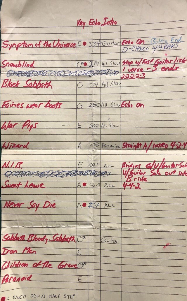 Night Ranger’s Brad Gillis, “Notes written for the Ozzy Osbourne live ...