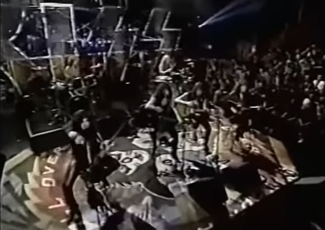 Paul Stanley with the Painted Floor Cloth from the 1995 MTV KISS ...